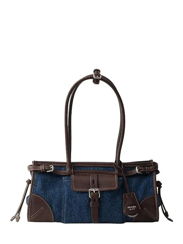 Prada Denim And Leather Handbag - Blue