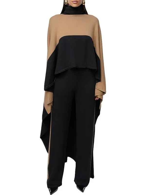 JLUXLABEL Contrast Funnel Neck Top - Black