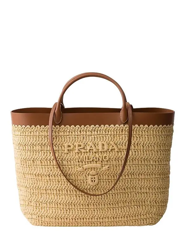 Prada Medium Crochet And Leather Tote Bag - Neutral