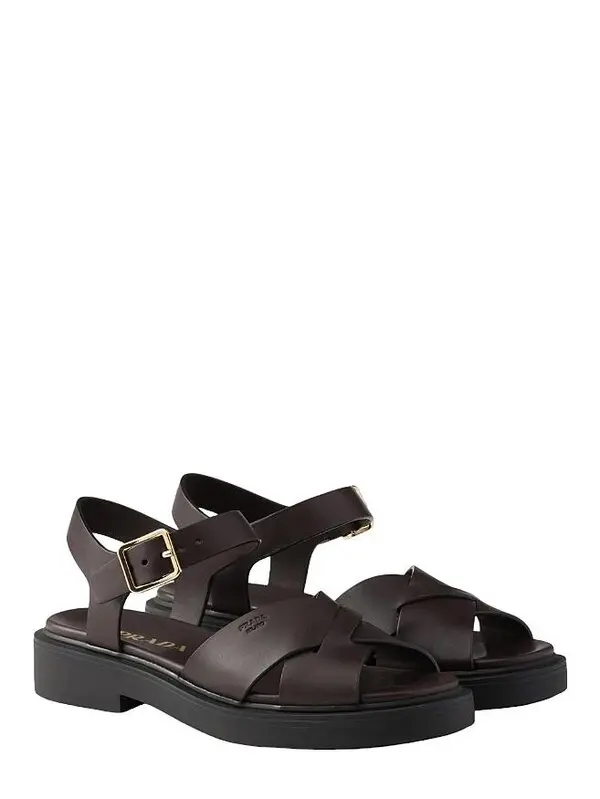 Prada Leather Sandals - Brown