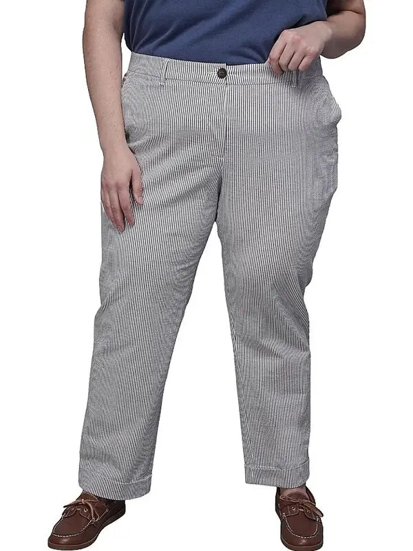 WILDFANG Empower Seersucker Trousers - Navy/white