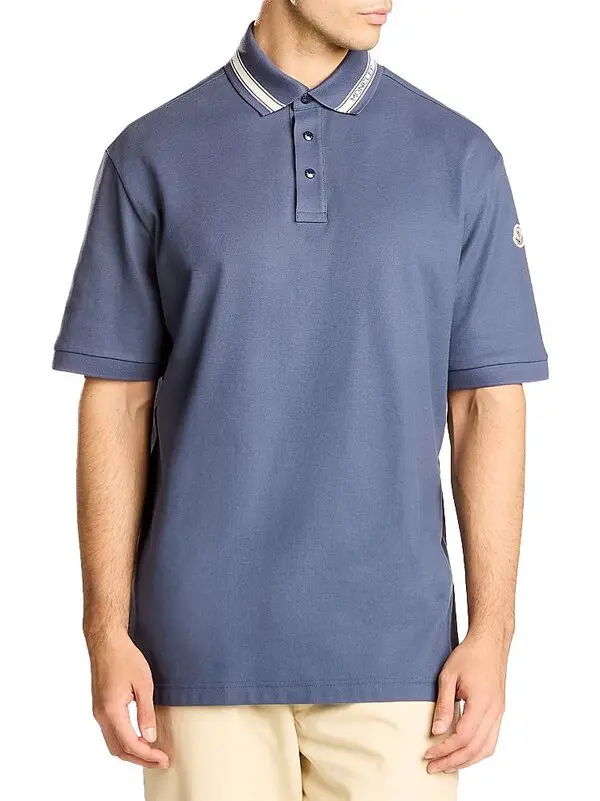 Moncler Stripe Collar Polo Shirt - Blue
