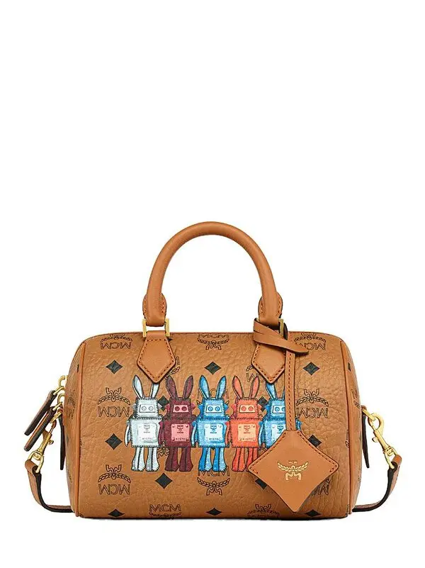 Mcm Ella Visetos Boston Hybrid Shoulder Bag - Cognac