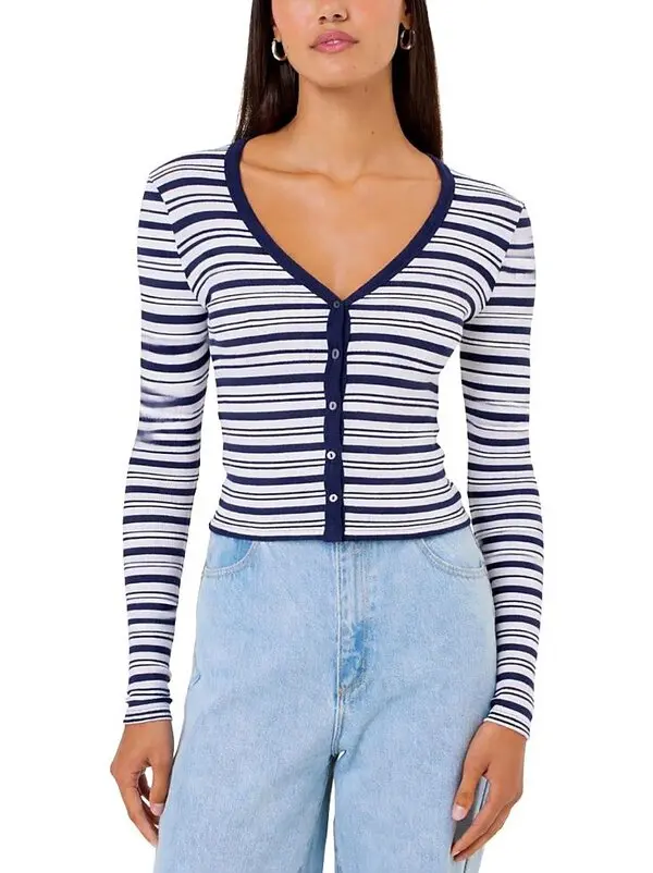 GOLDIE LEWINTER Zoe Breton Stripe Cardigan - White/ Navy