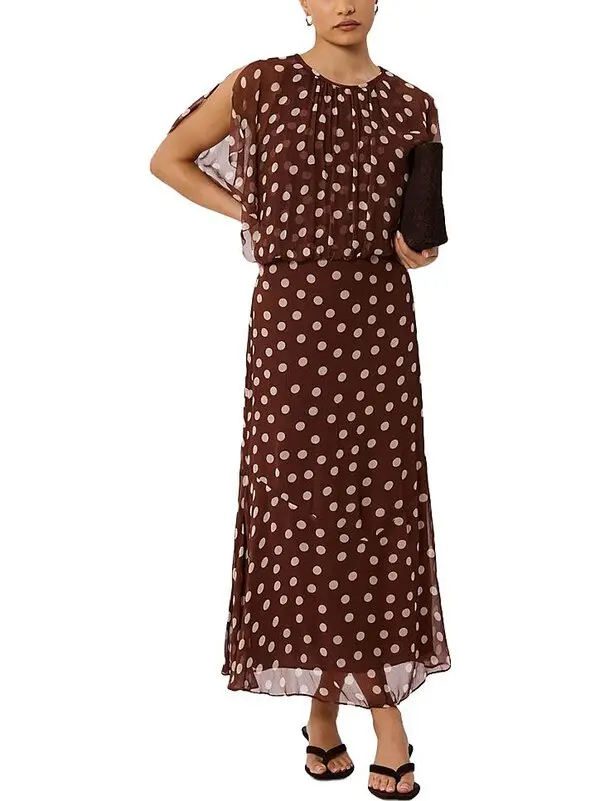 Whistles Polka Dot Print Midi Dress - Brown/multi
