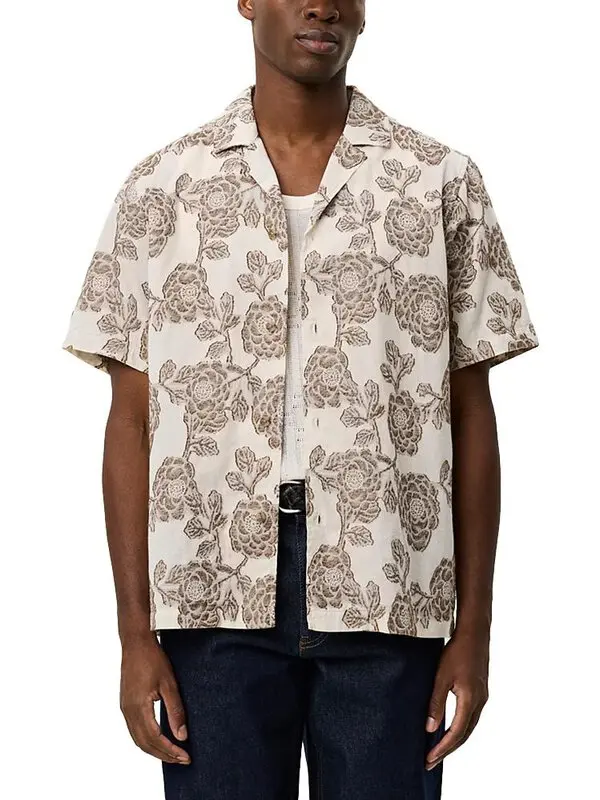 LES DEUX Lesley Flower Jacquard Short Sleeve Shirt - Ivory