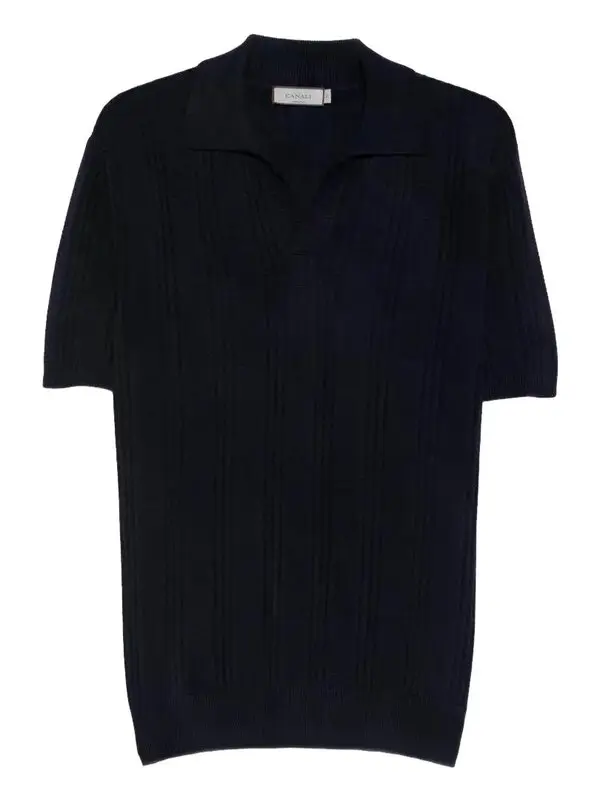 Canali V-neck Textured T-shirt - Blue