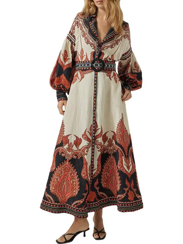 SCARLETT POPPIES Florista Beaded Paisley Maxi Shirt Dress - Multicolor