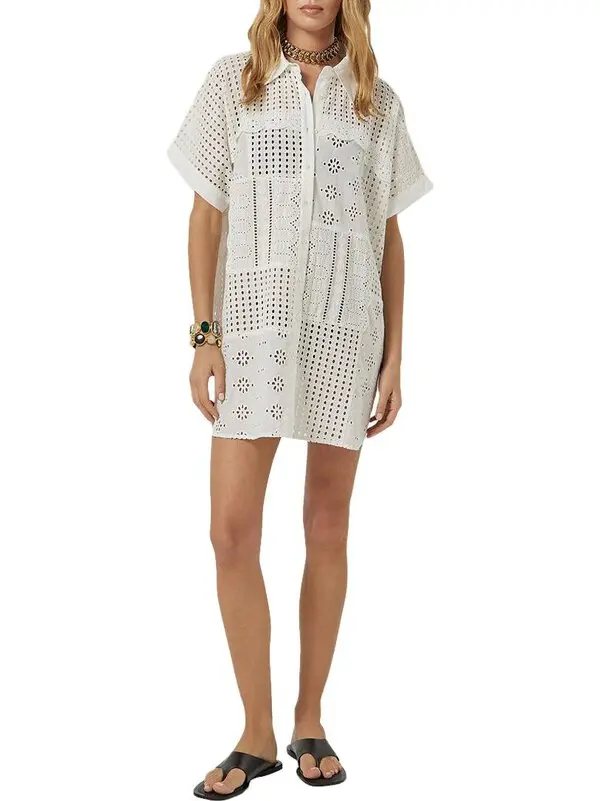 SCARLETT POPPIES Colbee Broderie Anglaise Mini Shirt Kaftan - White
