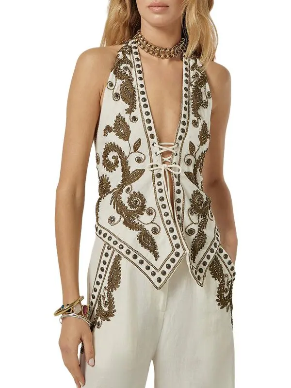 SCARLETT POPPIES Taylen Embroidered Beaded Vest Top - Multicolor