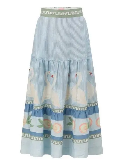SMWR. BY THE SOMEWHERE CO Swan Lake Tiered Maxi Skirt - Light Blue