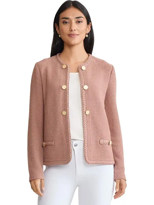 Misook Relaxed Lightweight Tweed Knit Jacket - Charmeuse