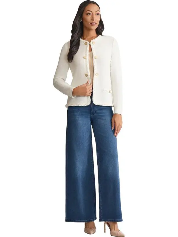 Misook Relaxed Lightweight Tweed Knit Jacket - Charmeuse
