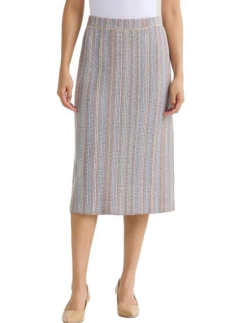 Misook Textured Stripe Knit Midi Skirt - Biscotti/powder Blue