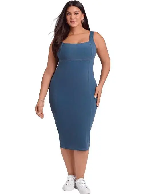 S3 APPAREL Sculpting Shapewear Tank Midi Dress - Denim Blue Rinse