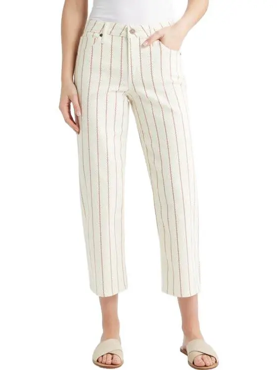 CITY BLUES Stripe Crop Straight Leg Jeans - Pearl/tamarind