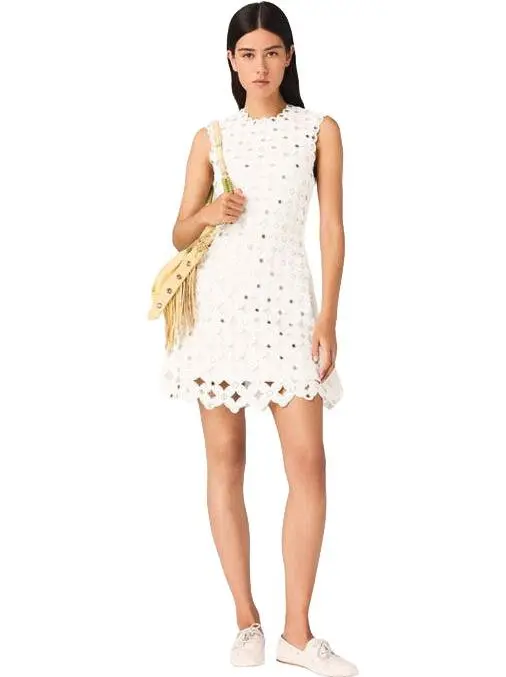 Maje Mirrored Crochet Mini Dress - Ivory