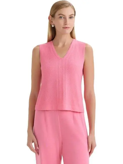 Misook V-neck Tonal Pointelle Knit Tank - Pink