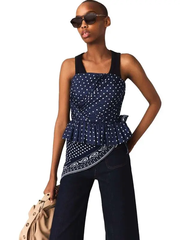 Maje Patterned Bustier Top - Navy Dot Bandana Print