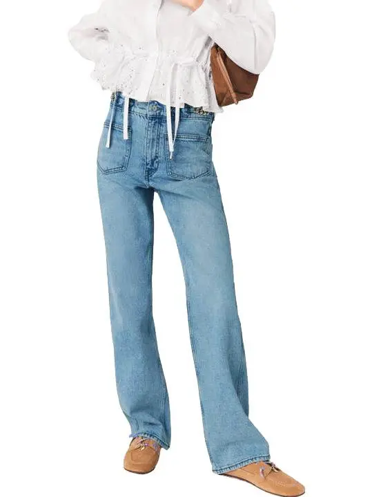 Maje Straight Leg Jeans With Chain Detail - Blue