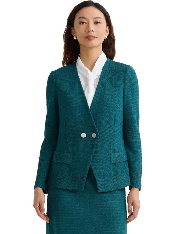 Misook Tailored Two-button Crossover Knit Jacket - Spruce