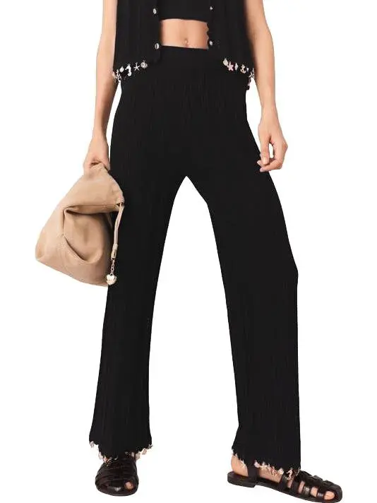Maje Jeweled Knit Trousers - Black