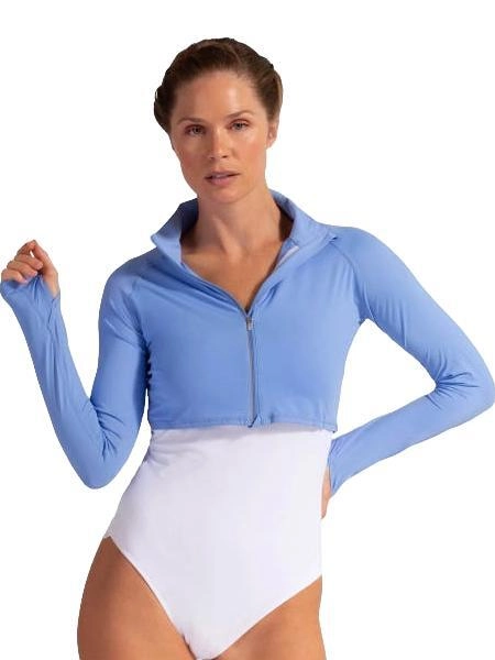 BLOQUV Full-zip Cropped Sun Shirt - Indigo
