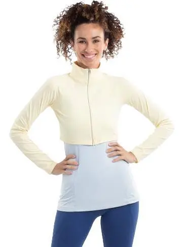 BLOQUV Full Zip Crop Top Sun Shirt - Lemon Yellow