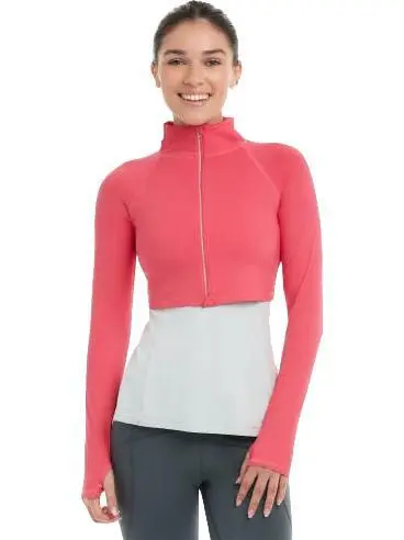 BLOQUV Full Zip Crop Top Sun Shirt - Watermelon