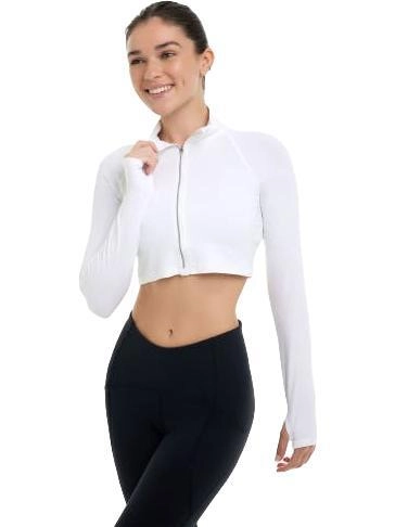 BLOQUV Full-zip Cropped Sun Shirt - White