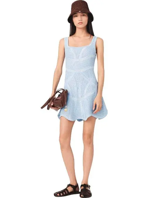 Maje Short Crochet Skater Dress - Blue