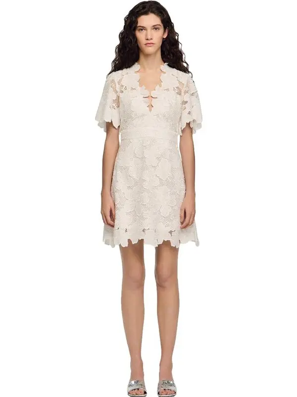 Sandro Floral Guipure Lace Mini Dress - White
