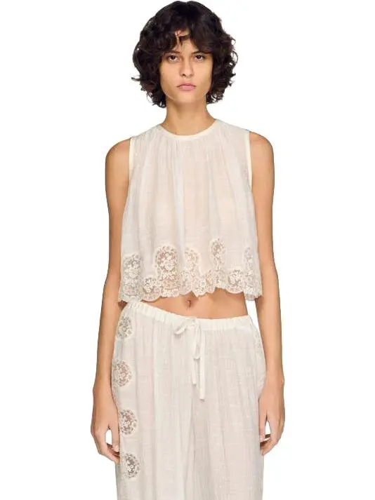 Sandro Crepon Crop Top - White