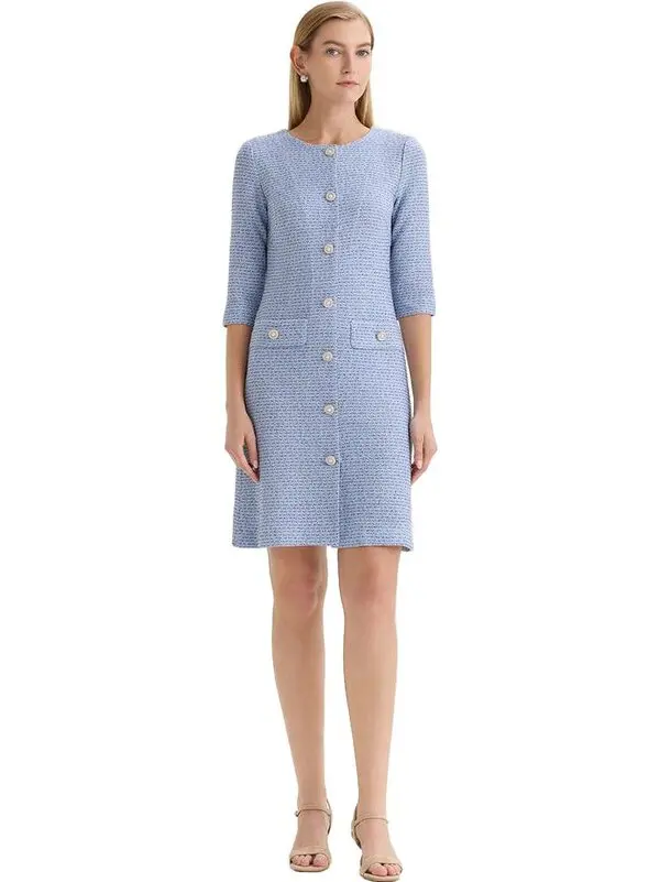Misook Tweed Knit Sheath Dress - Blue/charmeuse/biscotti