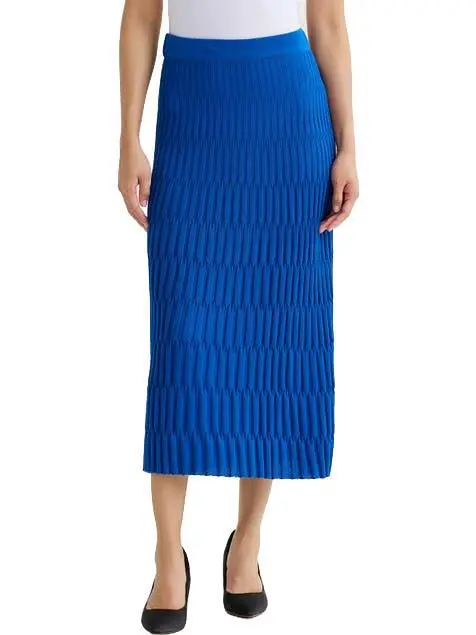 Misook Raised Geometric Knit Maxi Skirt - Aegean Blue