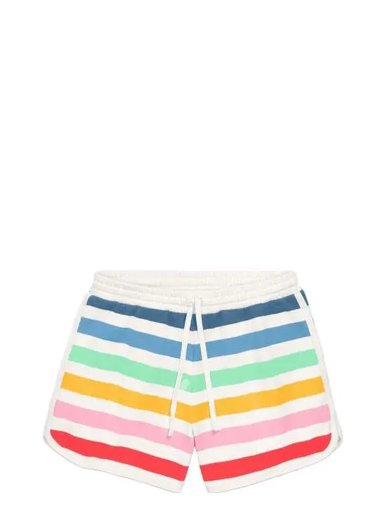 PRIMARY Striped French Terry Shorts With Drawstring - Ivory Candy Stripe