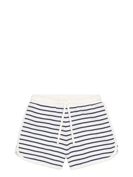 PRIMARY Striped French Terry Shorts With Drawstring - Sunwashed Navy Ivory Stripe