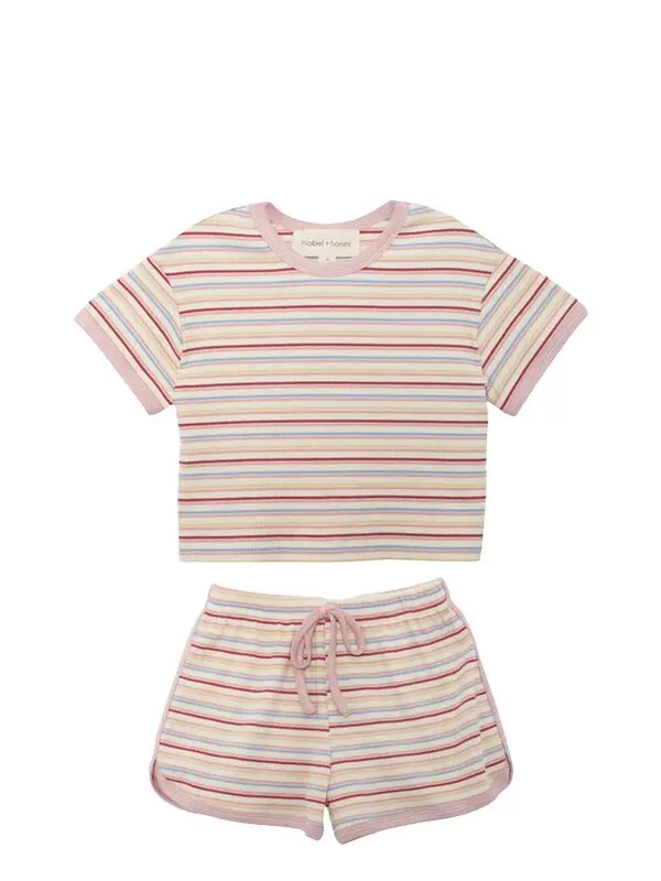 MABEL + HONEY Sunset Sherbet Short Sleeve Two Piece Set - Pink