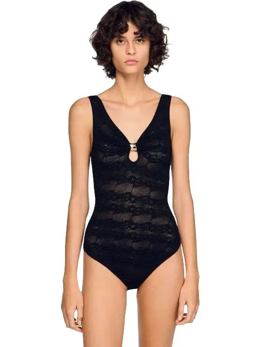 Sandro Jewellery Detail Knit Leotard - Black