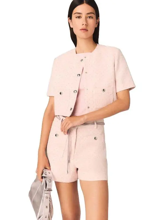 Maje Short-sleeved Tweed Jacket - Pink