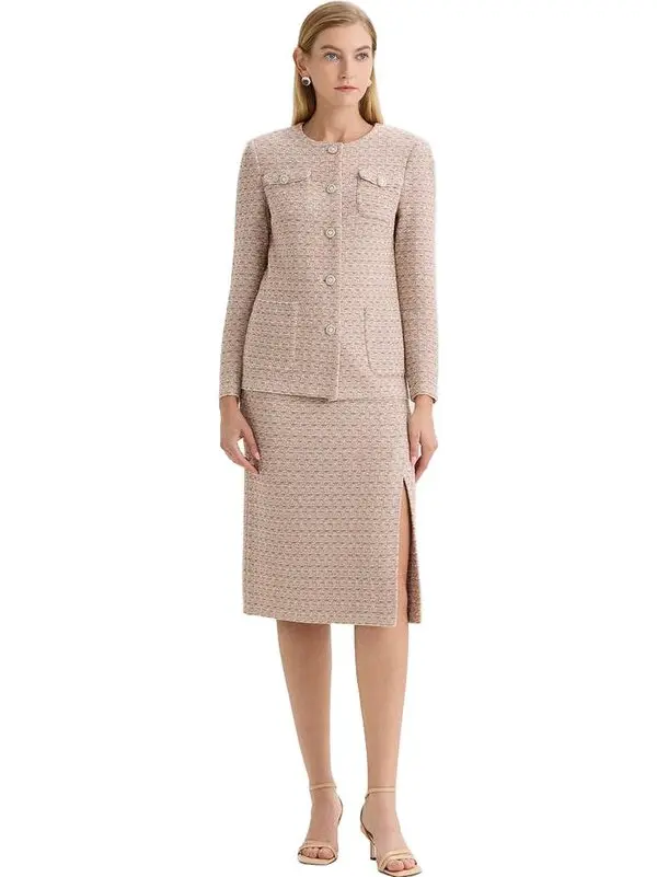Misook Tonal Tweed Straight Knit Skirt - Beige