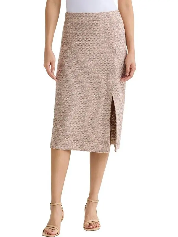 Misook Tonal Tweed Straight Knit Skirt - Beige
