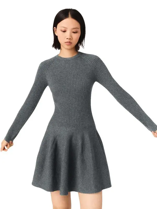 Maje Beaded-collar Knit Dress - Grey