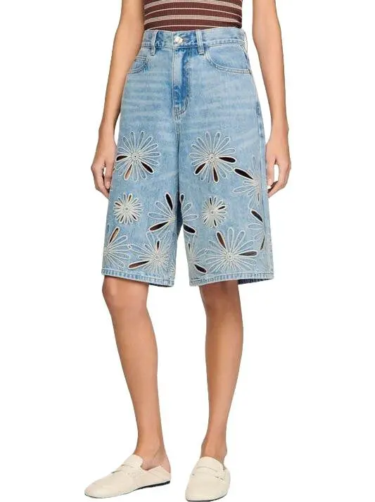 Sandro Embroidered Bermuda Shorts - Blue Jean
