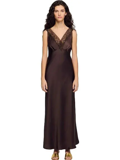 Sandro Lace Trim Maxi Dress - Brown