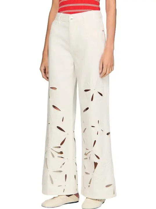 Sandro Wide-leg Embroidered Jeans - White