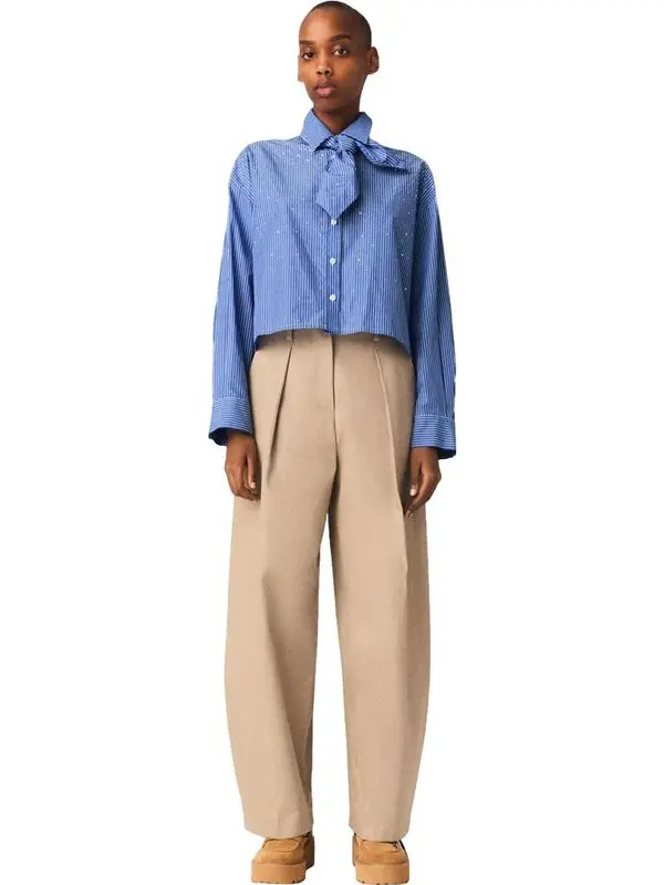 Maje Striped Shirt With Rhinestones And Removable Tie - Blue