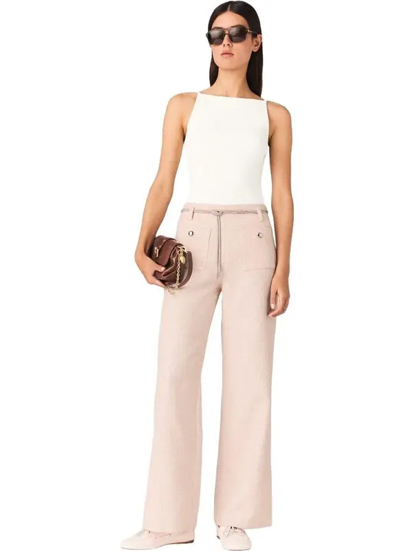 Maje Tweed Trousers With Rhinestone Embellishments - Pink