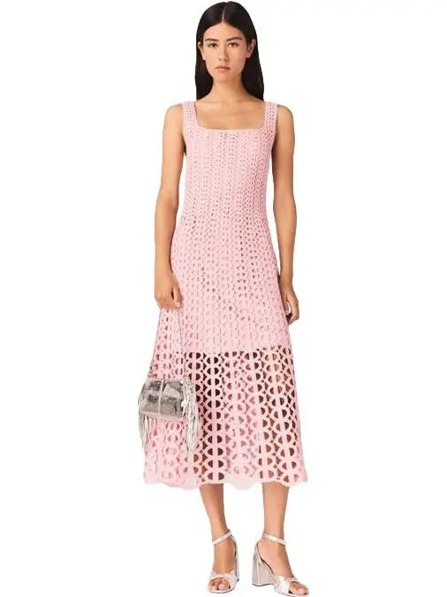 Maje Rhinestone Crochet Midi Dress - Pink