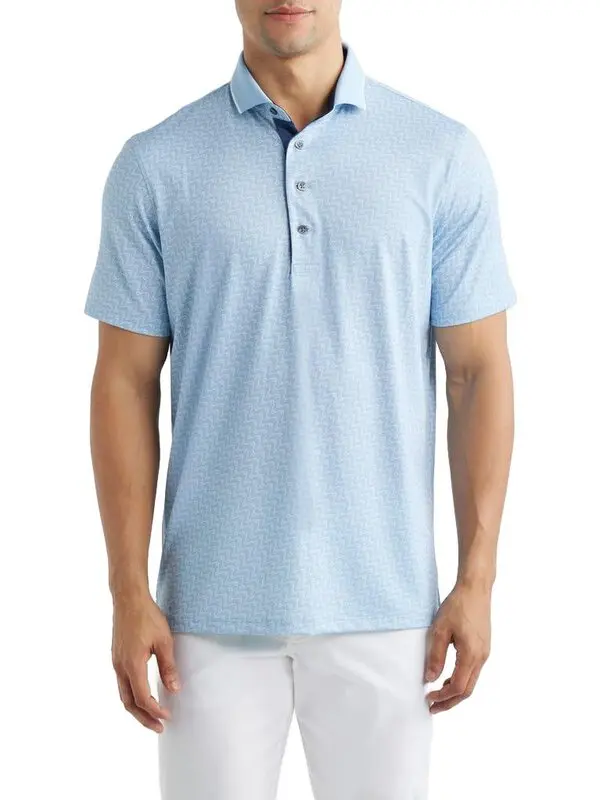 Greyson Rogue River Wave Print Performance Golf Polo - Wolf Blue
